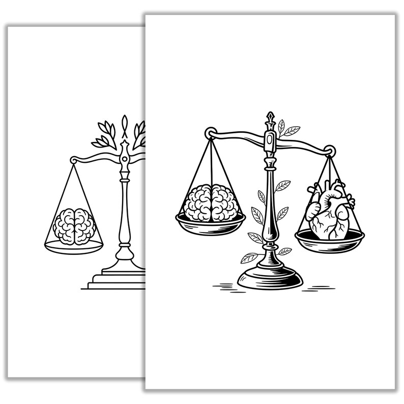 Scales Tattoo Sketch – Line Art, Balance Tattoo Design, Printable Flash ...