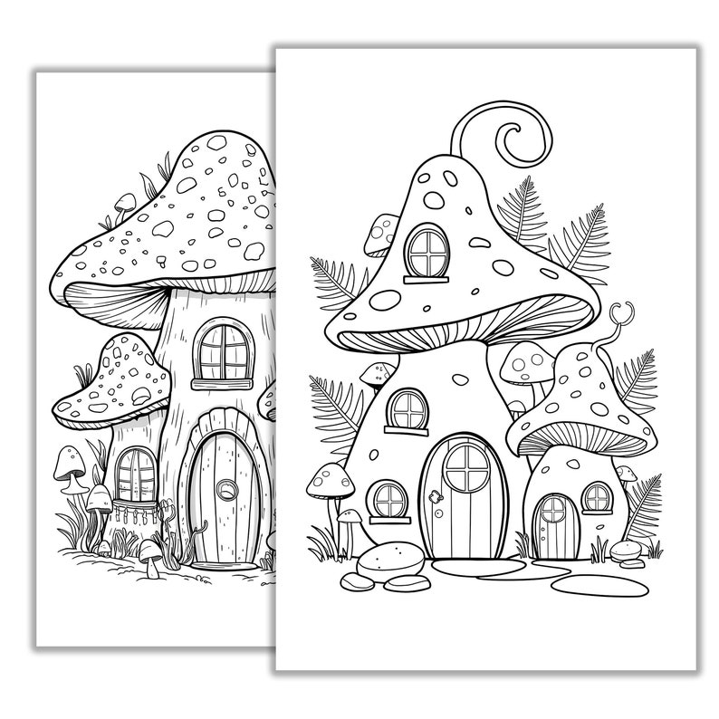 Mushroom House Coloring Page – Whimsical Fairy Cottage Printable for ...