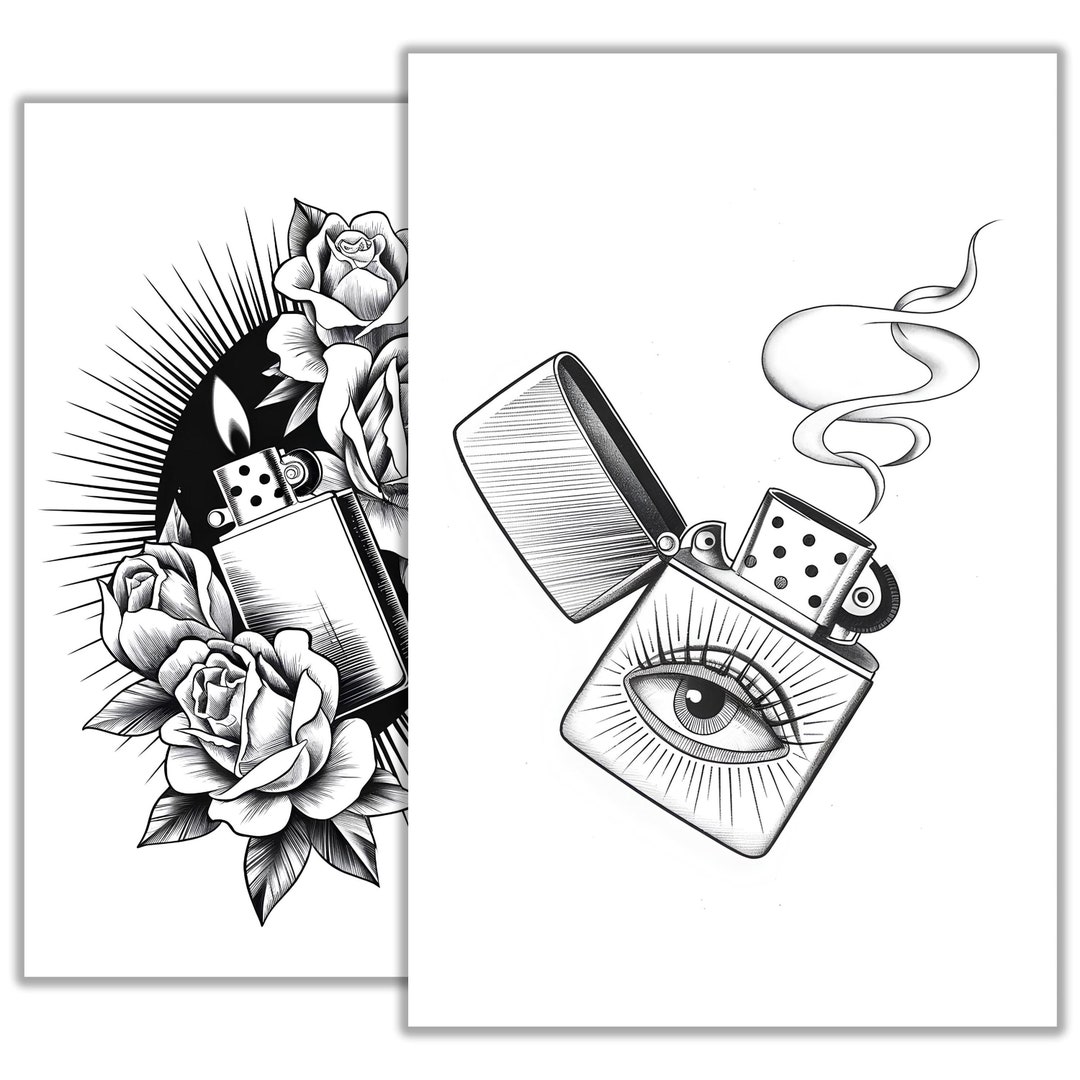 Lighter Tattoo Sketch – Edgy Flame & Zippo Design, Minimalist Lighter ...