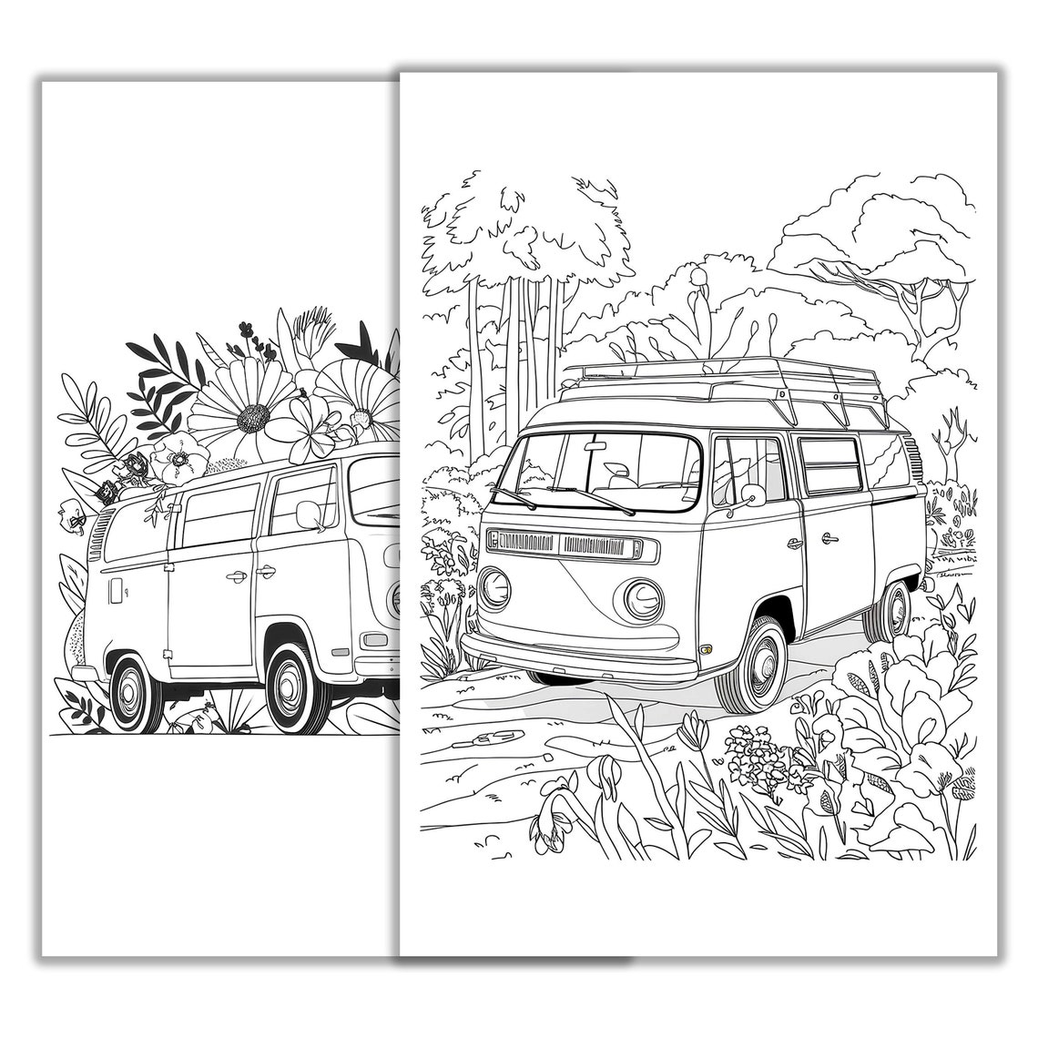 Car With Flowers Coloring Page – Printable Floral Vehicle Art for Kids ...