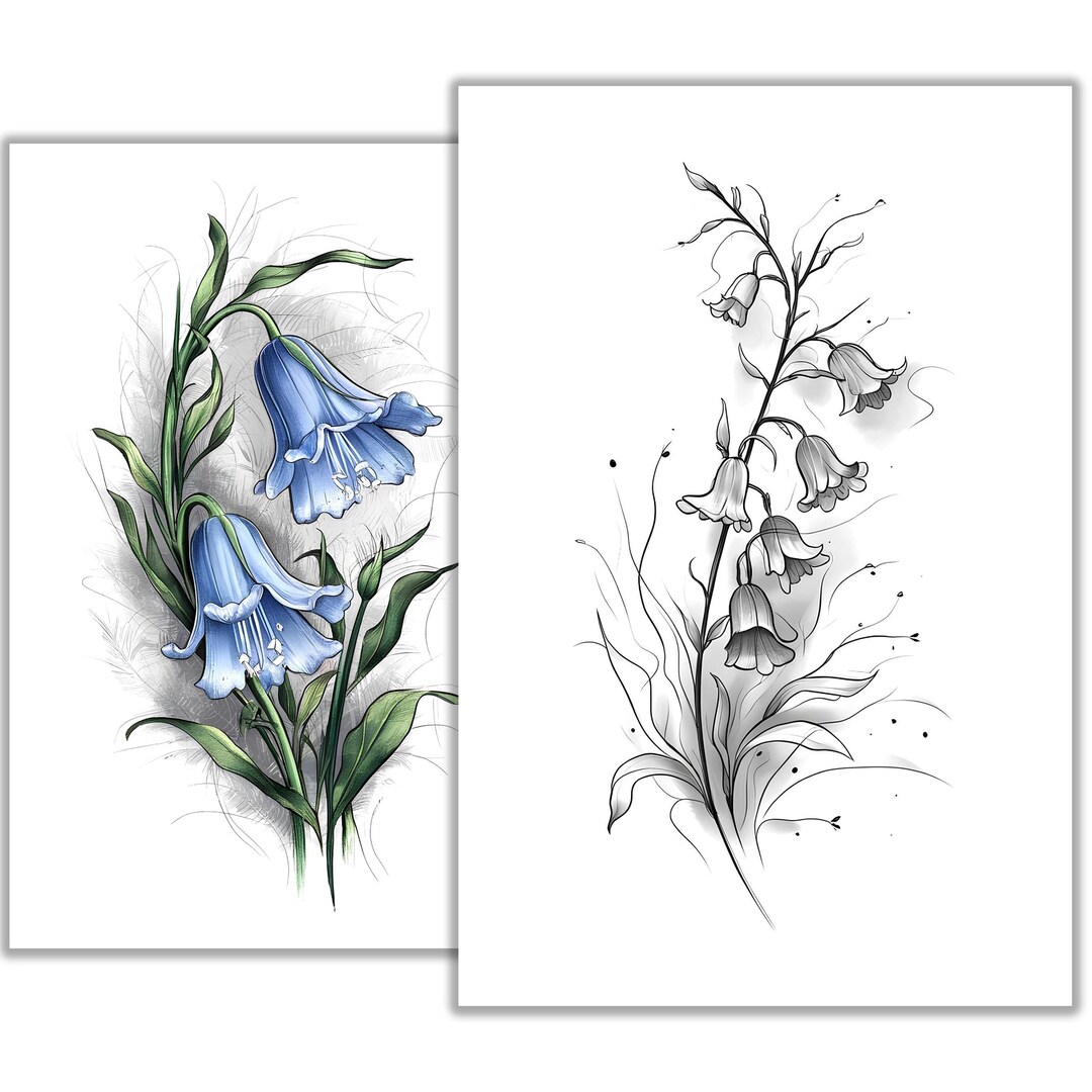 Bluebell Flower Tattoo Sketch - Hand-drawn Minimalist Design - Etsy