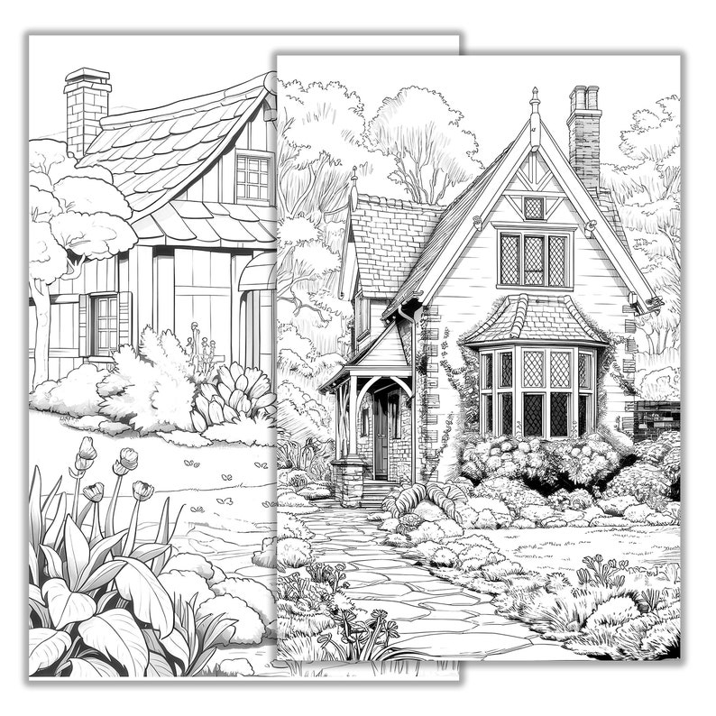Cottage Coloring Page – Cozy Cottagecore Printable PDF – Rustic House ...