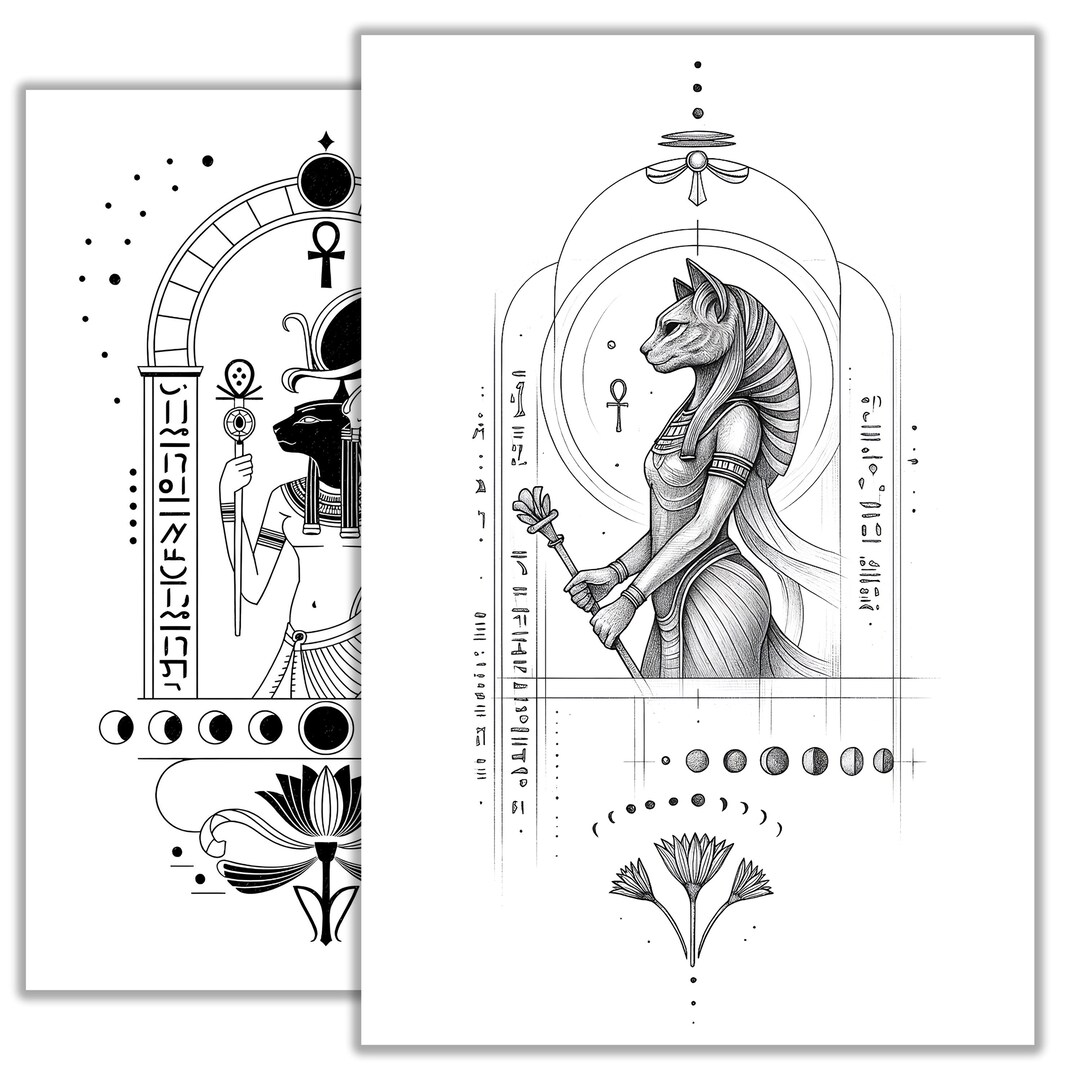 Bastet Tattoo Sketch #2 – Egyptian Cat Goddess Tattoo Design, Line Art ...