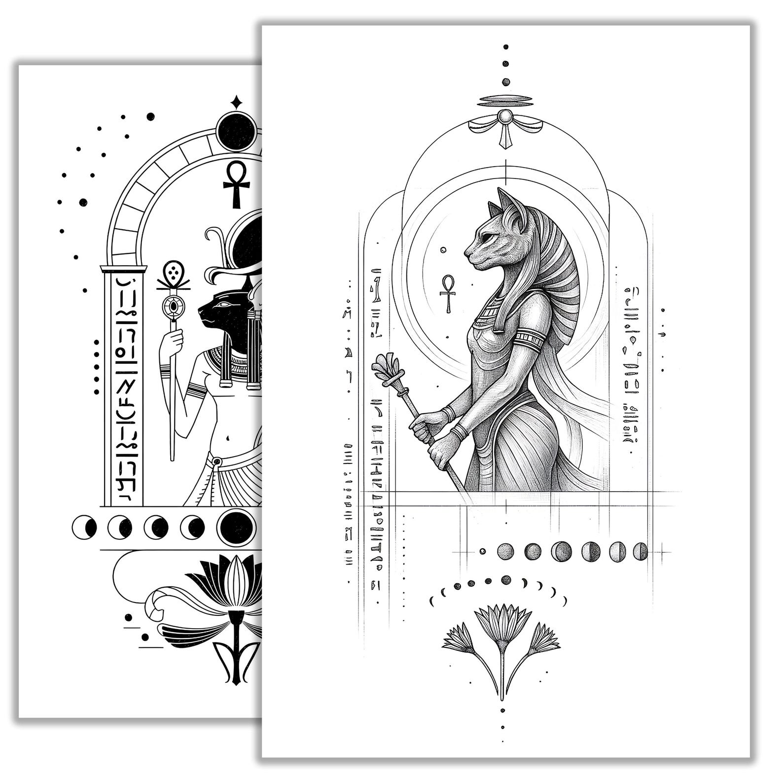 Bastet Tattoo Sketch #2 – Egyptian Cat Goddess Tattoo Design, Line Art ...
