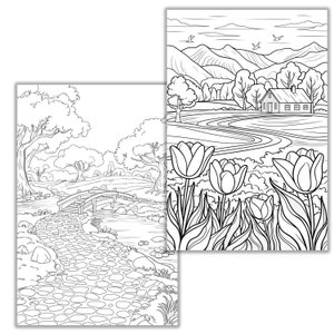 Landscape Coloring Page Printable Nature Art for Relaxation ...