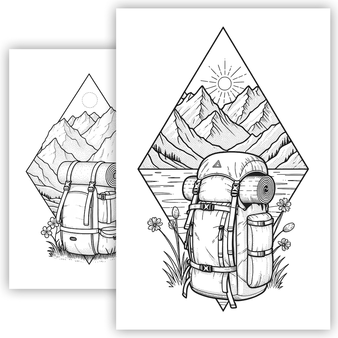 Hiking Backpack Tattoo Sketch – Adventure Illustration, Travel Outdoors ...