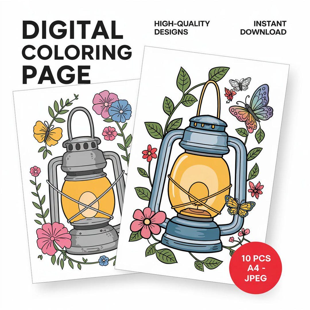 Lantern With Flowers Coloring Page – Printable Floral & Decorative Art ...