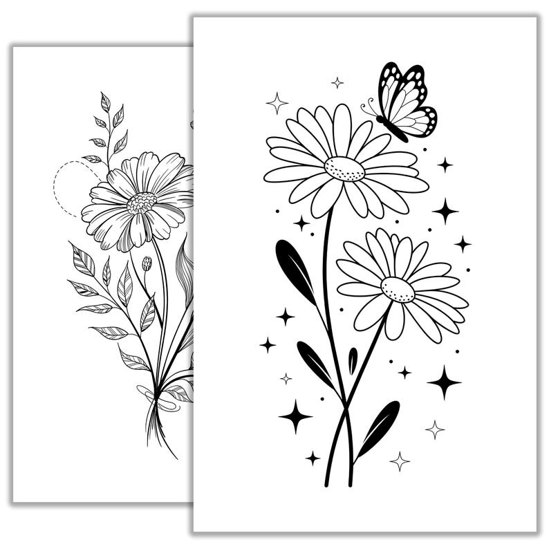 Daisies Tattoo Designs #2 – Elegant Floral Line Art, Minimalist ...