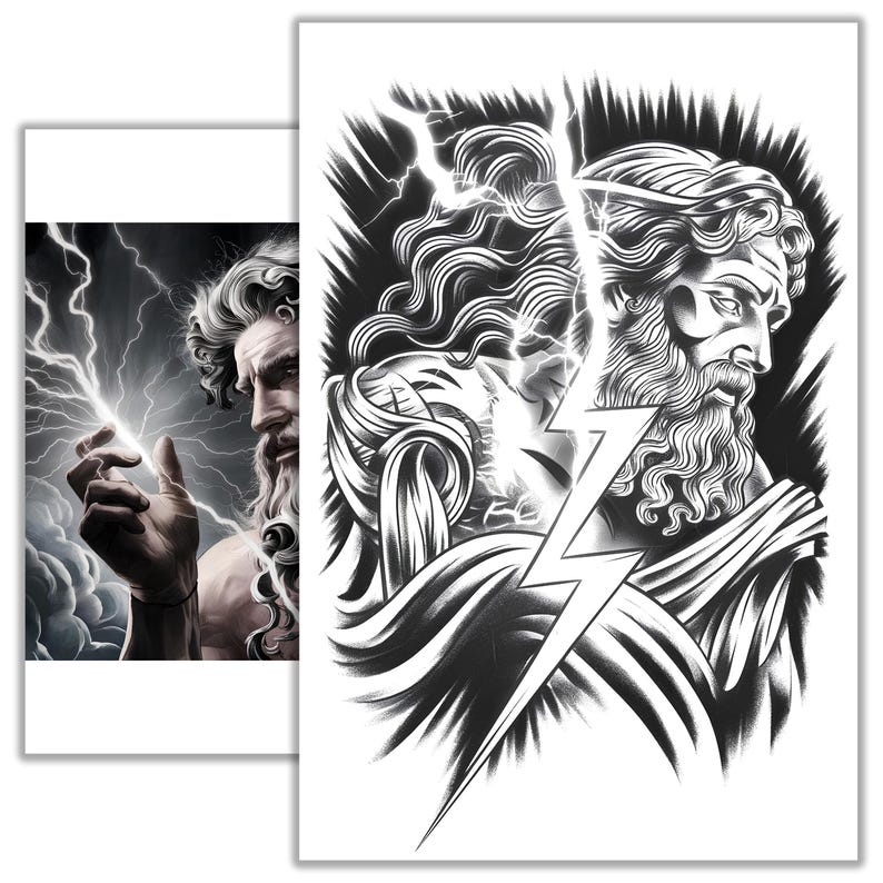 Zeus Tattoo Sketch – Powerful Greek God of Thunder Design, Lightning ...