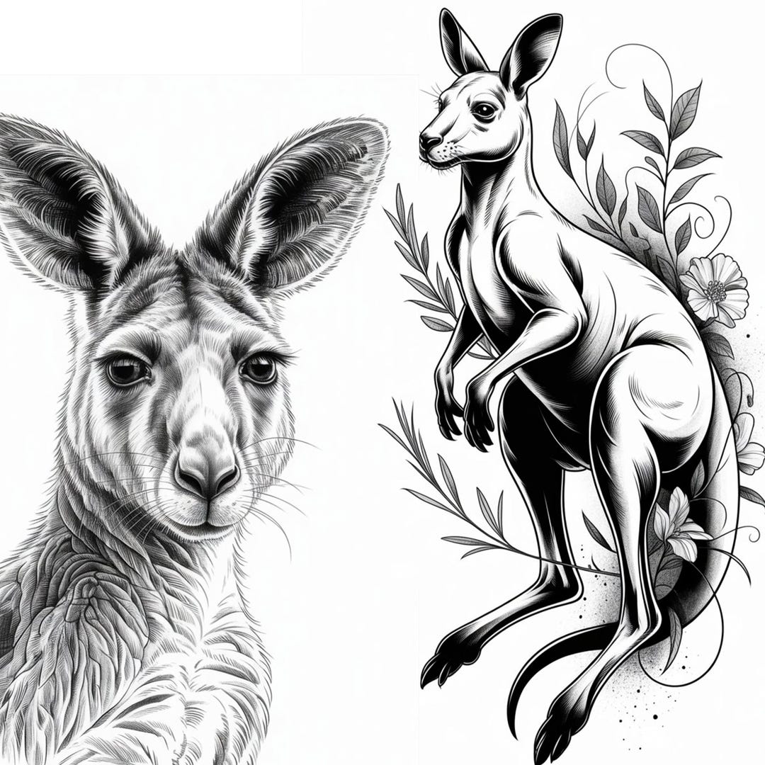 Kangaroo Tattoo Sketch - Minimalist Australian Animal Line Art ...