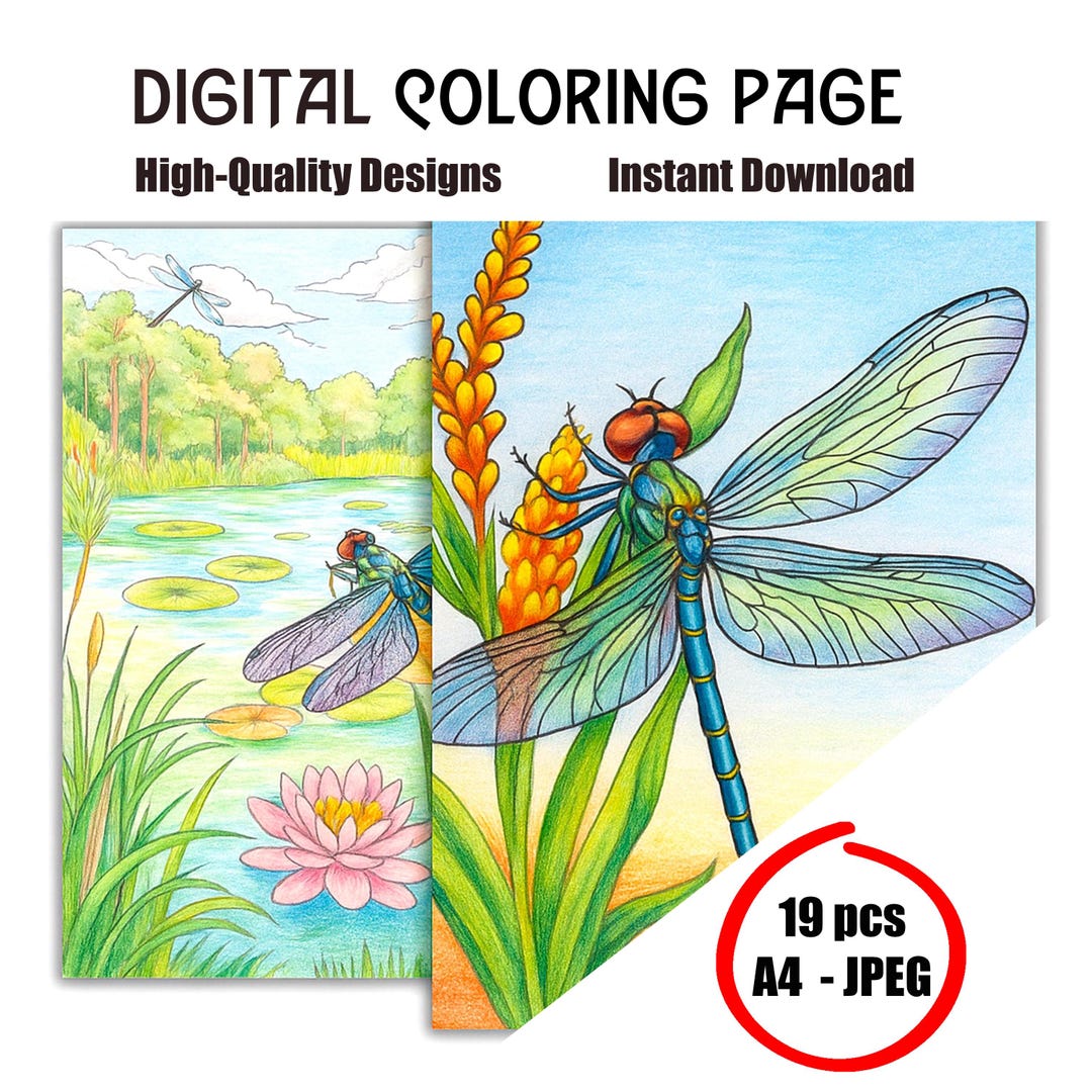 Dragonfly Coloring Page - Detailed Insect Art | Adult & Kids Printable ...
