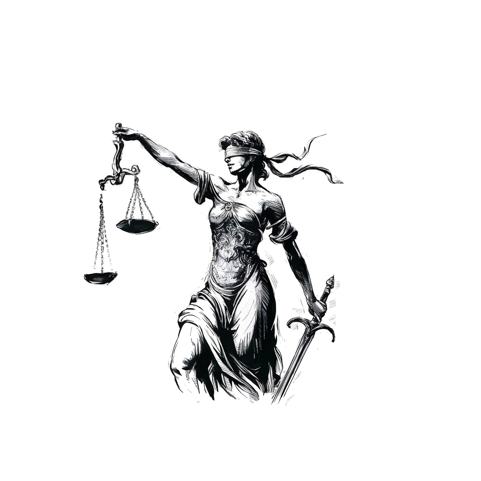 Themis Justice Tattoo Sketch | Goddess of Justice Tattoo Design | Lady ...