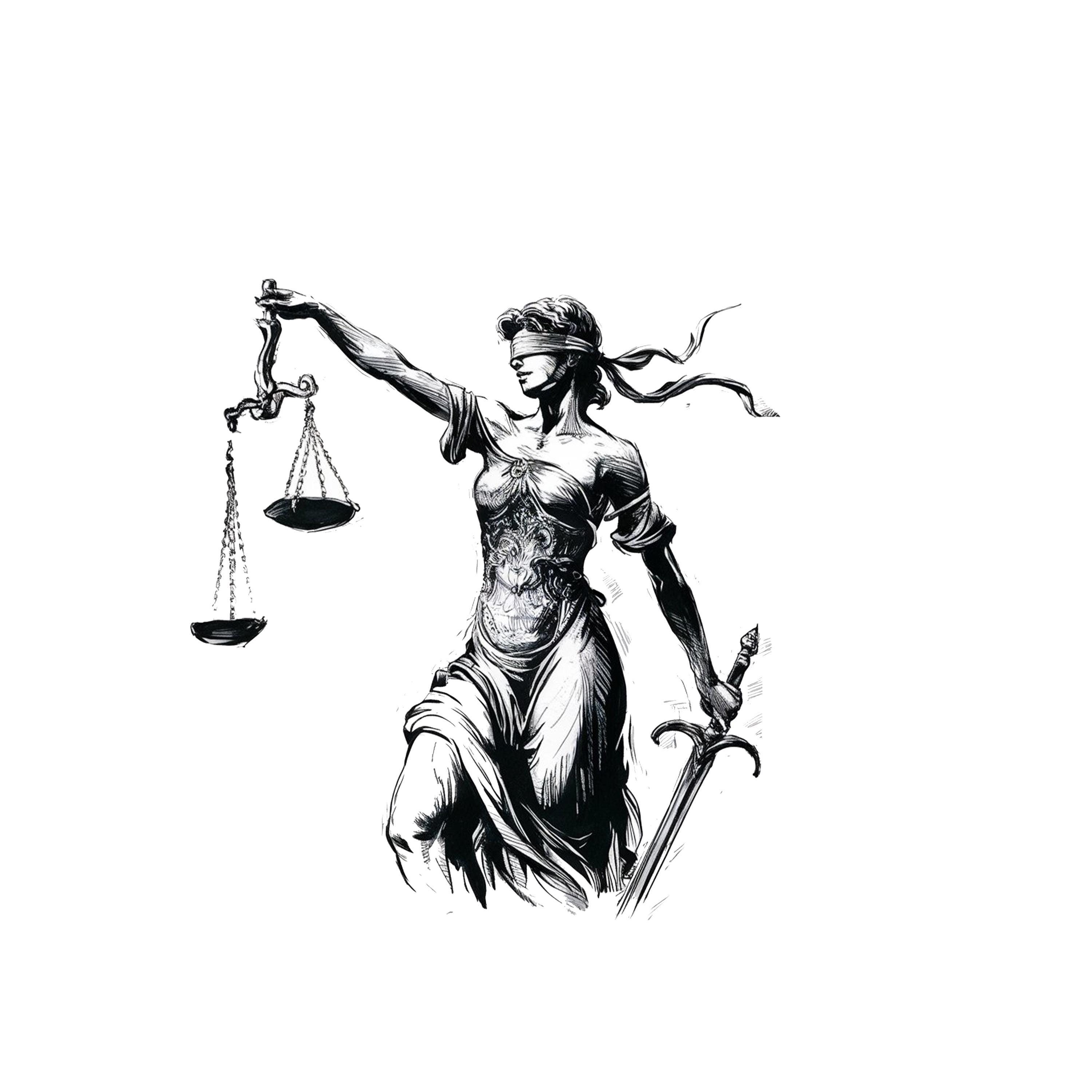 Themis Justice Tattoo Sketch | Goddess of Justice Tattoo Design | Lady ...