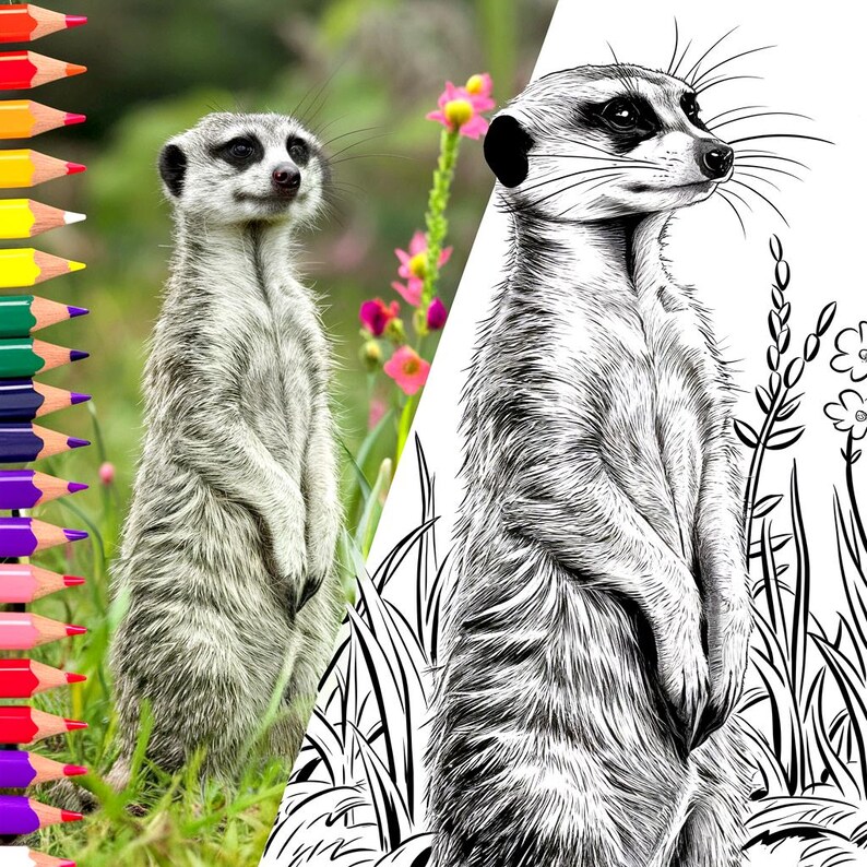 Meerkat Coloring Page | Printable Cute Animal Art for Kids & Adults - Etsy