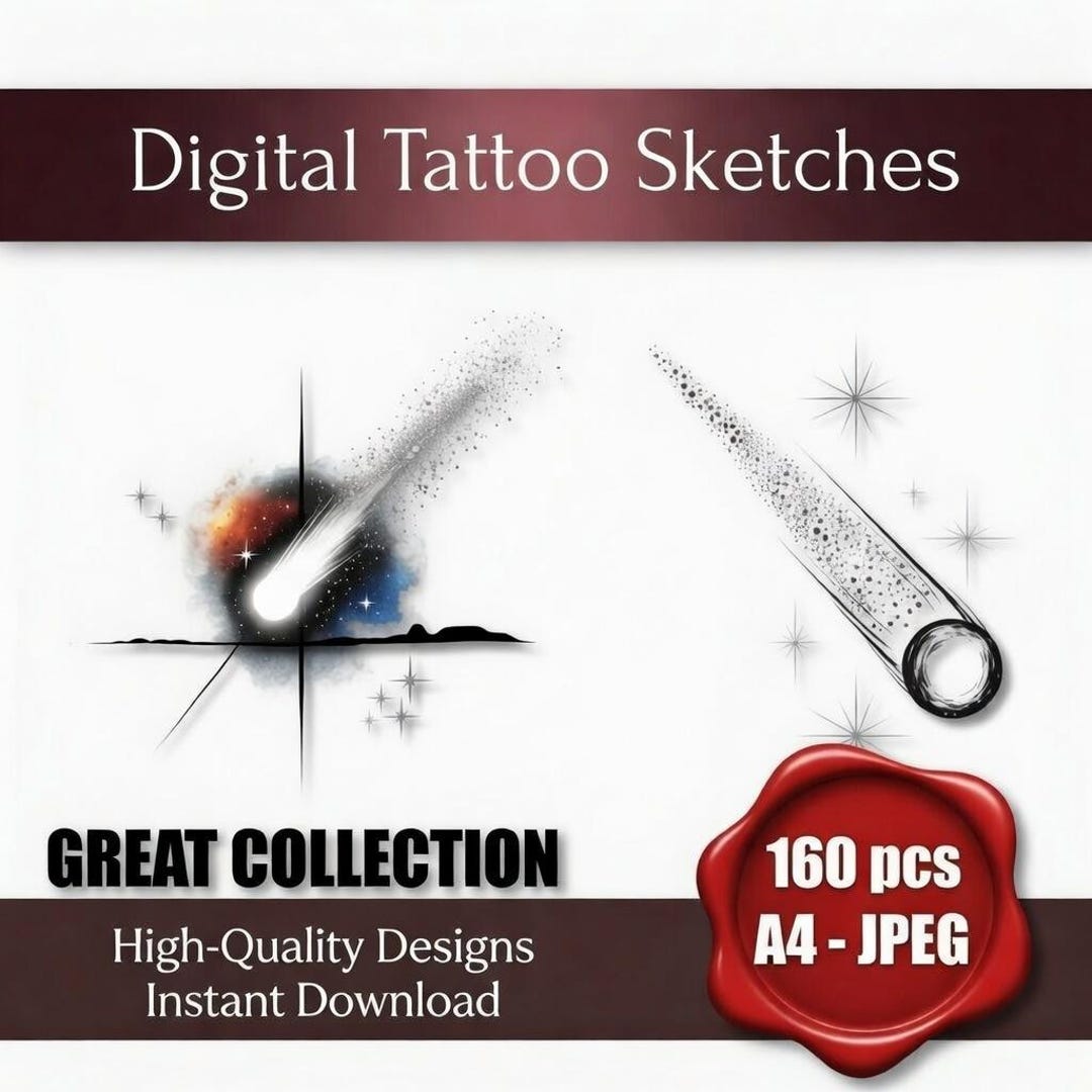 Minimalist Comet Tattoo Designs Bundle 160 Pcs | Shooting Star Flash ...