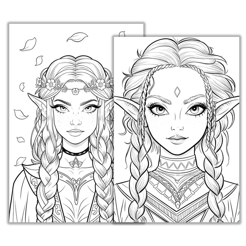 Female Elf Coloring Page | Printable Fantasy Art for Kids & Adults - Etsy