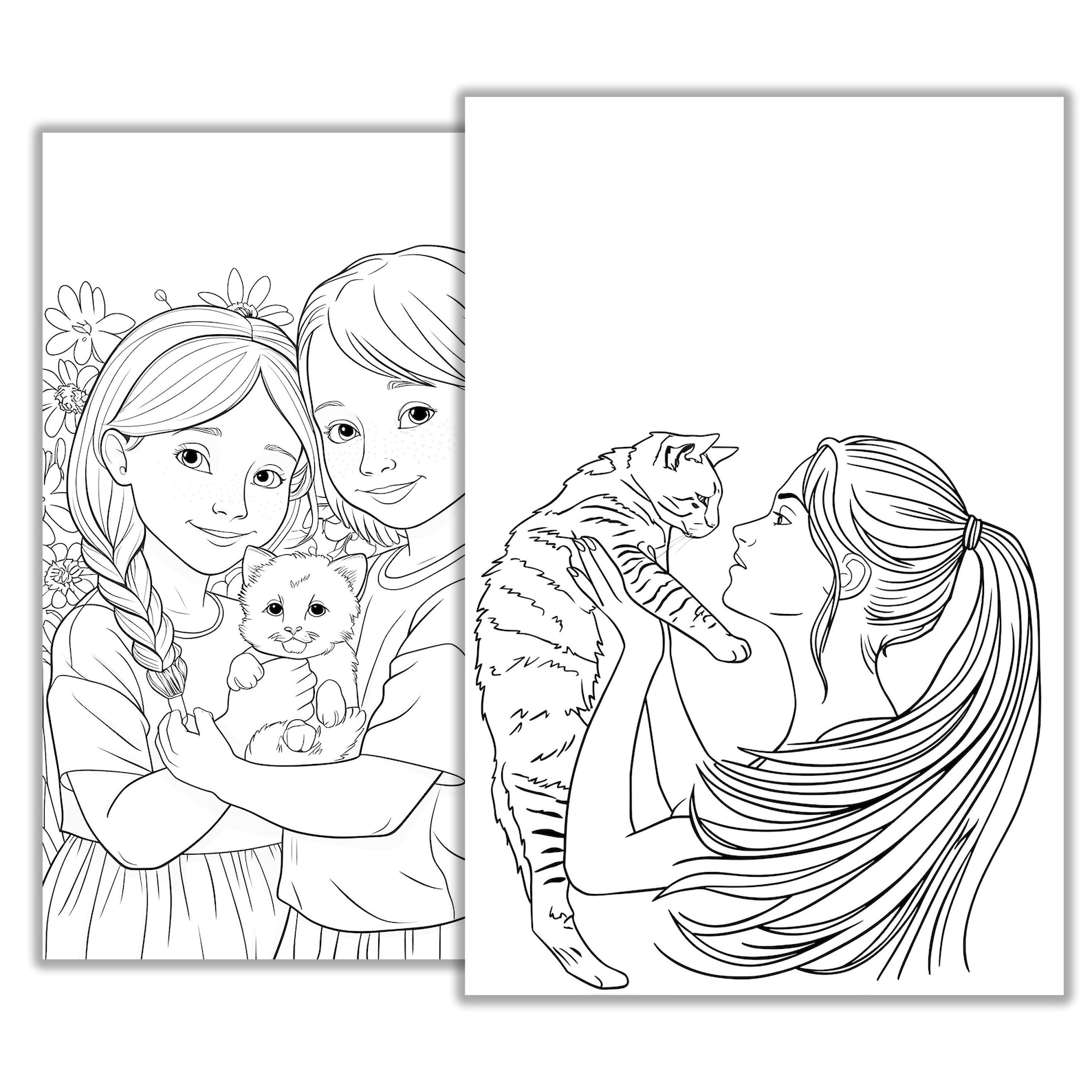 Girl With Cat Coloring Page - Etsy