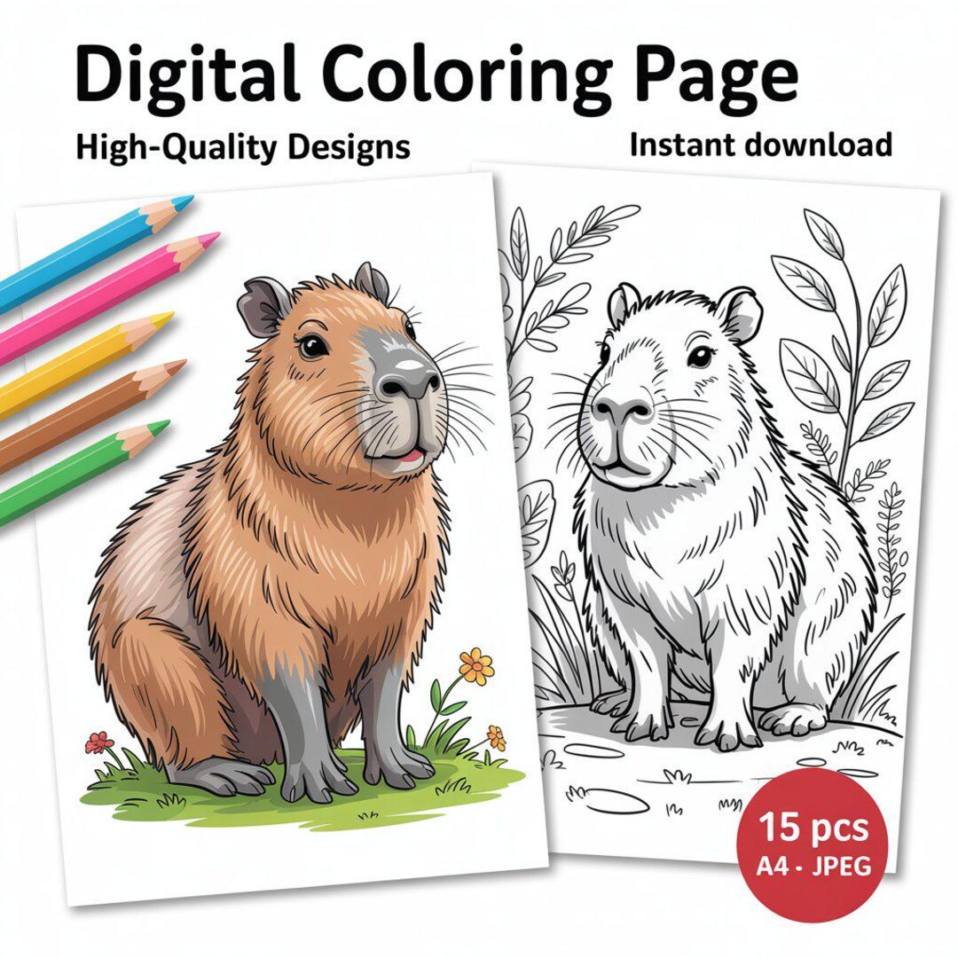Capybaras Coloring Page – Cute Animal Printable for Kids & Adults ...