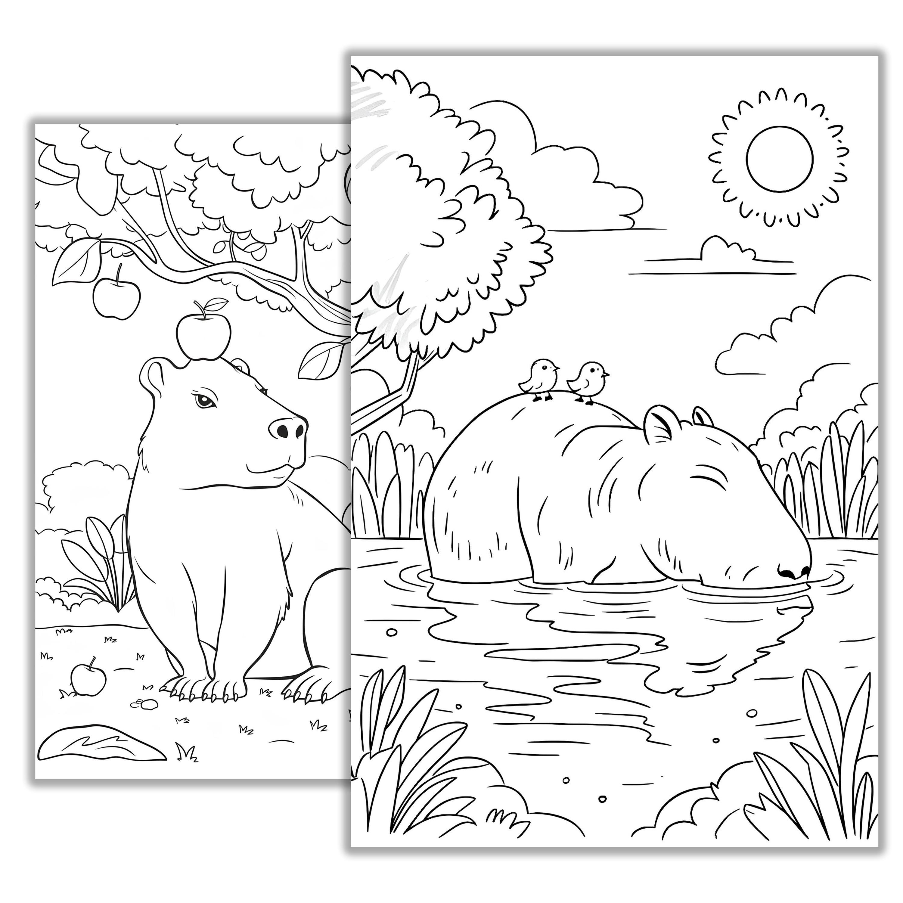 Capybara Coloring Pages – Cute Printable Animal Coloring Sheets for ...