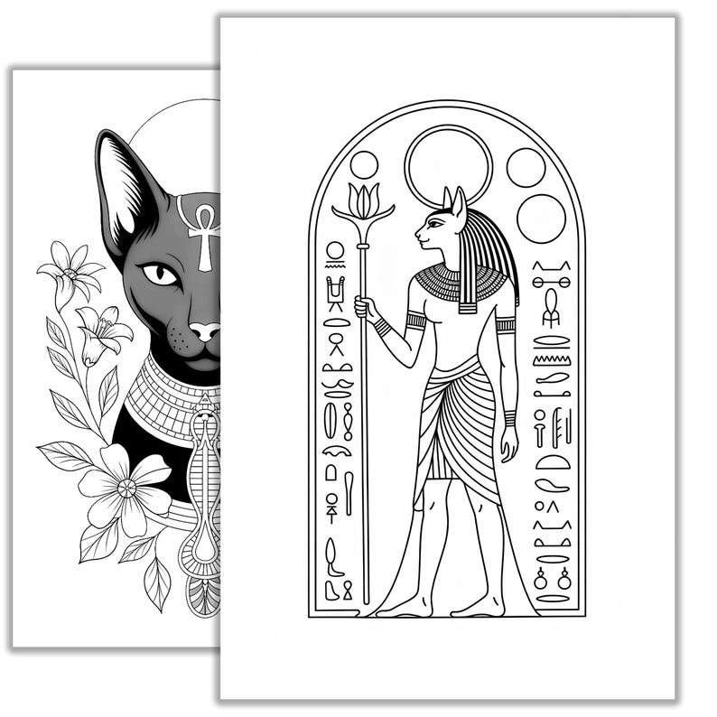 Bastet Tattoo Sketch #2 – Egyptian Cat Goddess Tattoo Design, Line Art ...