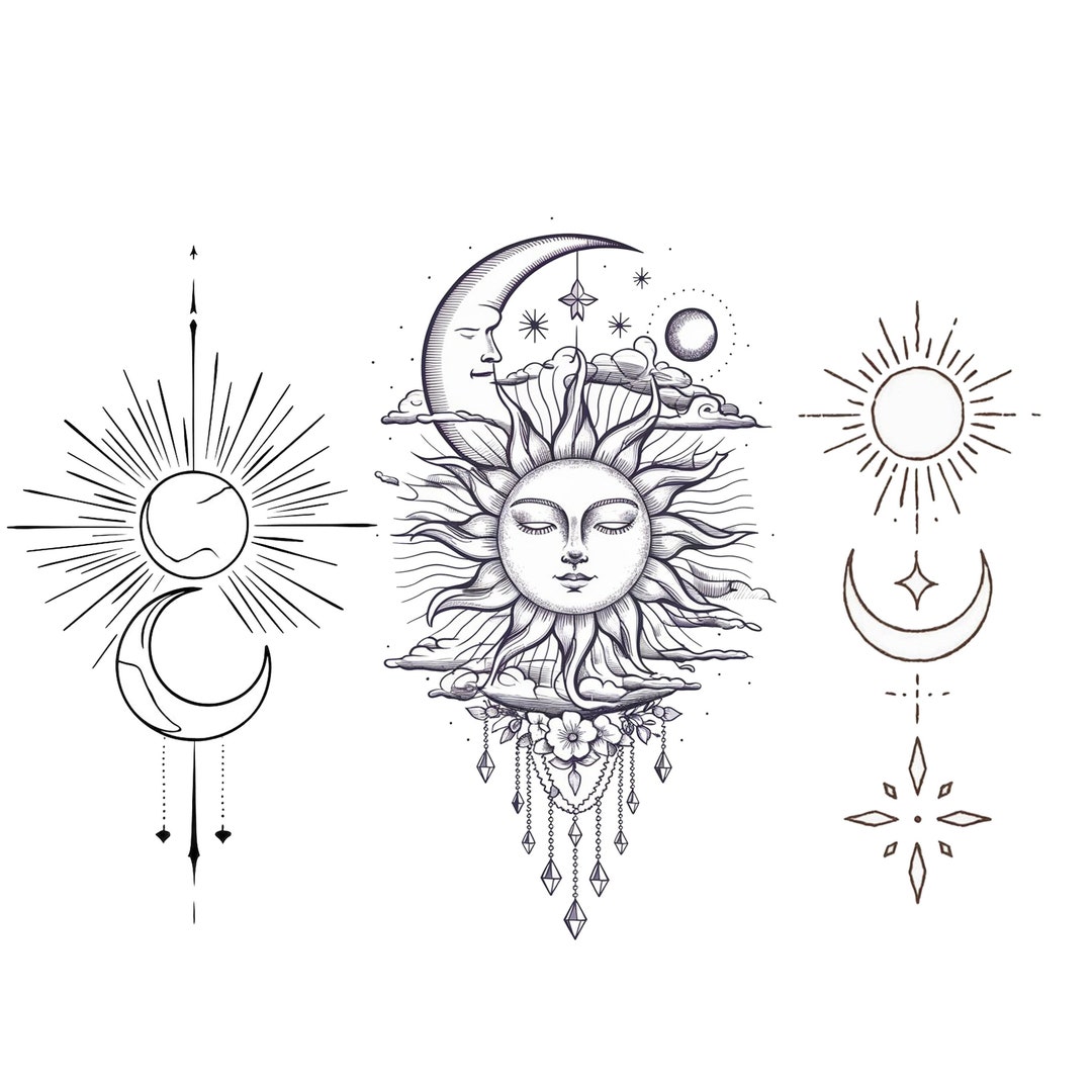 Moon and Sun Tattoo Sketch | Celestial Balance Design for Artists & Enthusiasts - Etsy