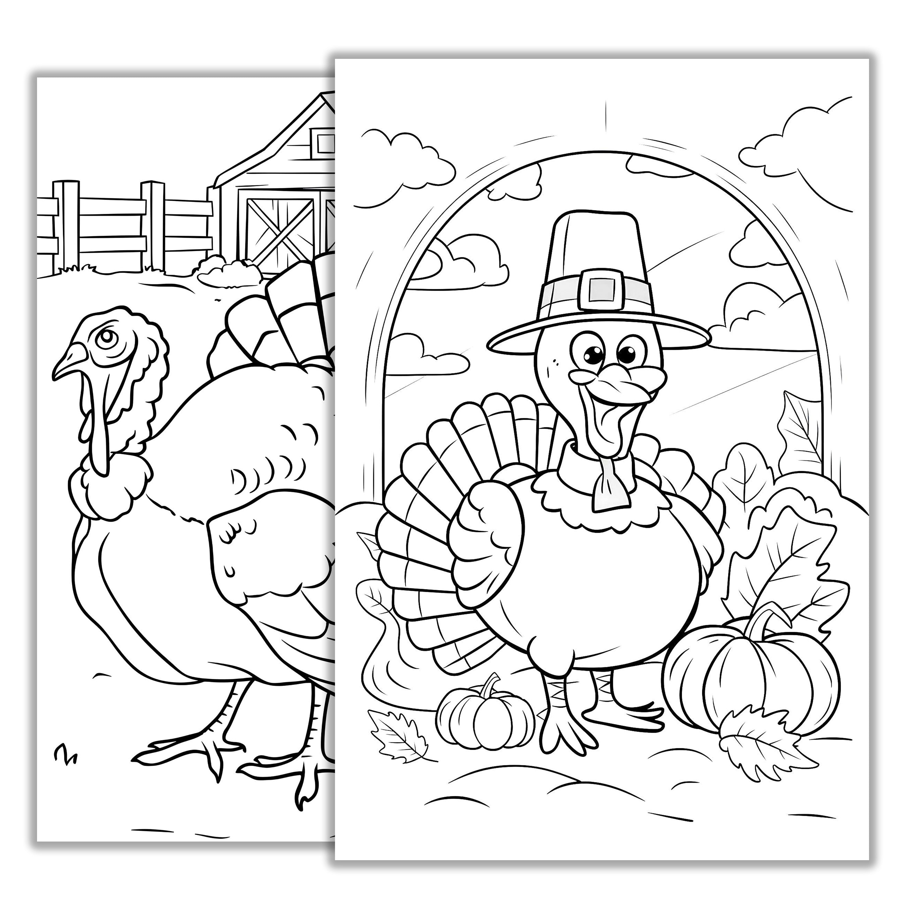 Turkey Coloring Page – Printable Thanksgiving Art, Kids & Adults Fun ...