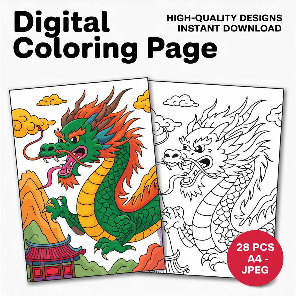 Dragon Coloring Page – Printable Fantasy Creature Art for Kids and ...