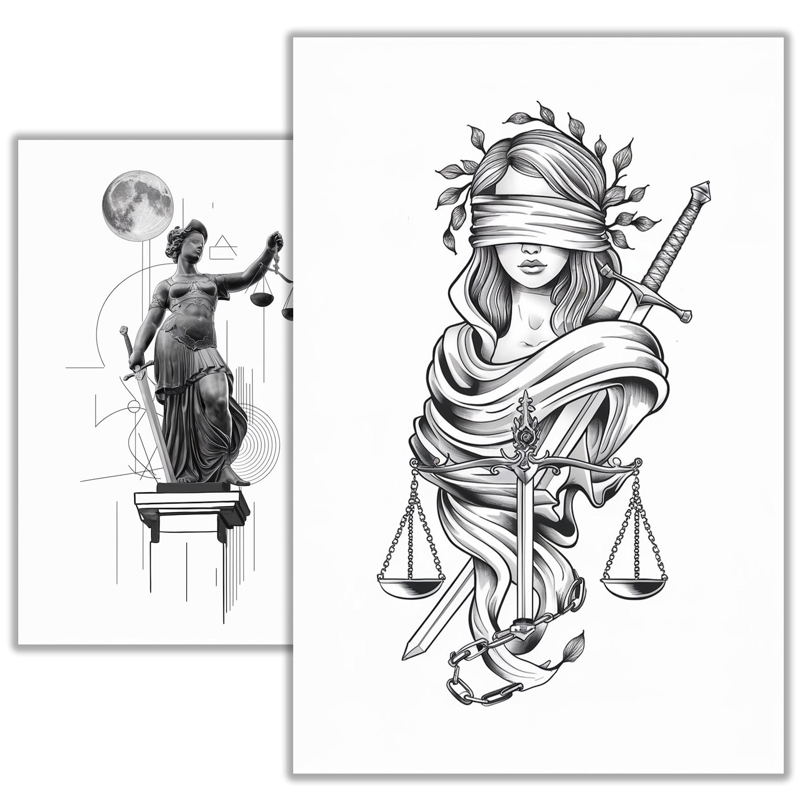 Themis Justice Tattoo Sketch - Goddess of Justice Line Art Design ...