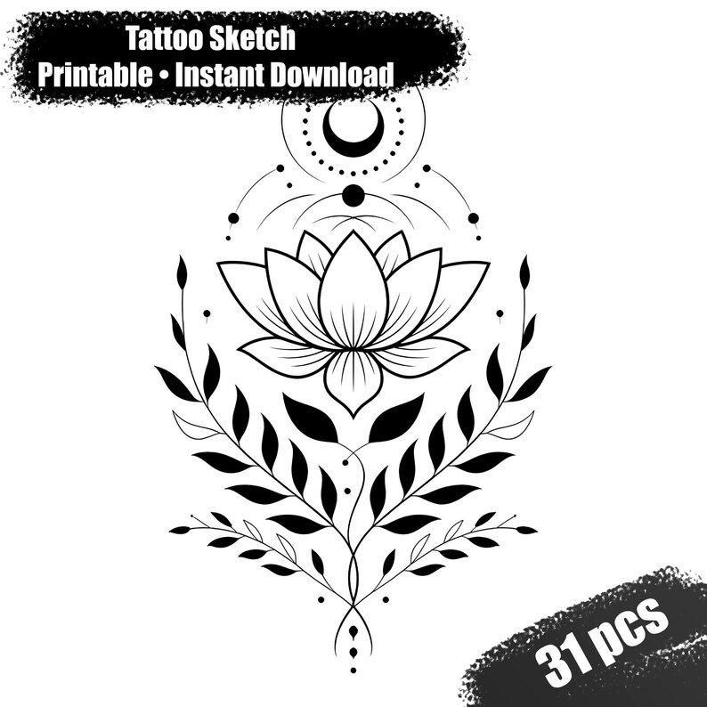 Lotus Tattoo Sketch – Minimalist Floral Line Art Tattoo Design ...