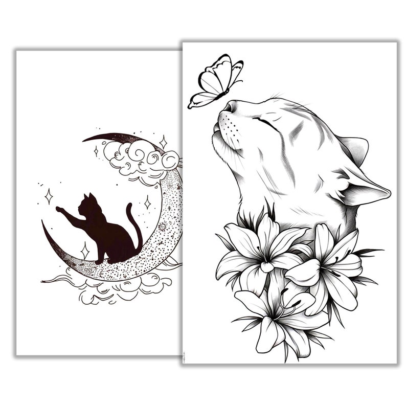 Cat Tattoo Sketch - Minimalist Feline Line Art Design - Cute Pet Flash ...