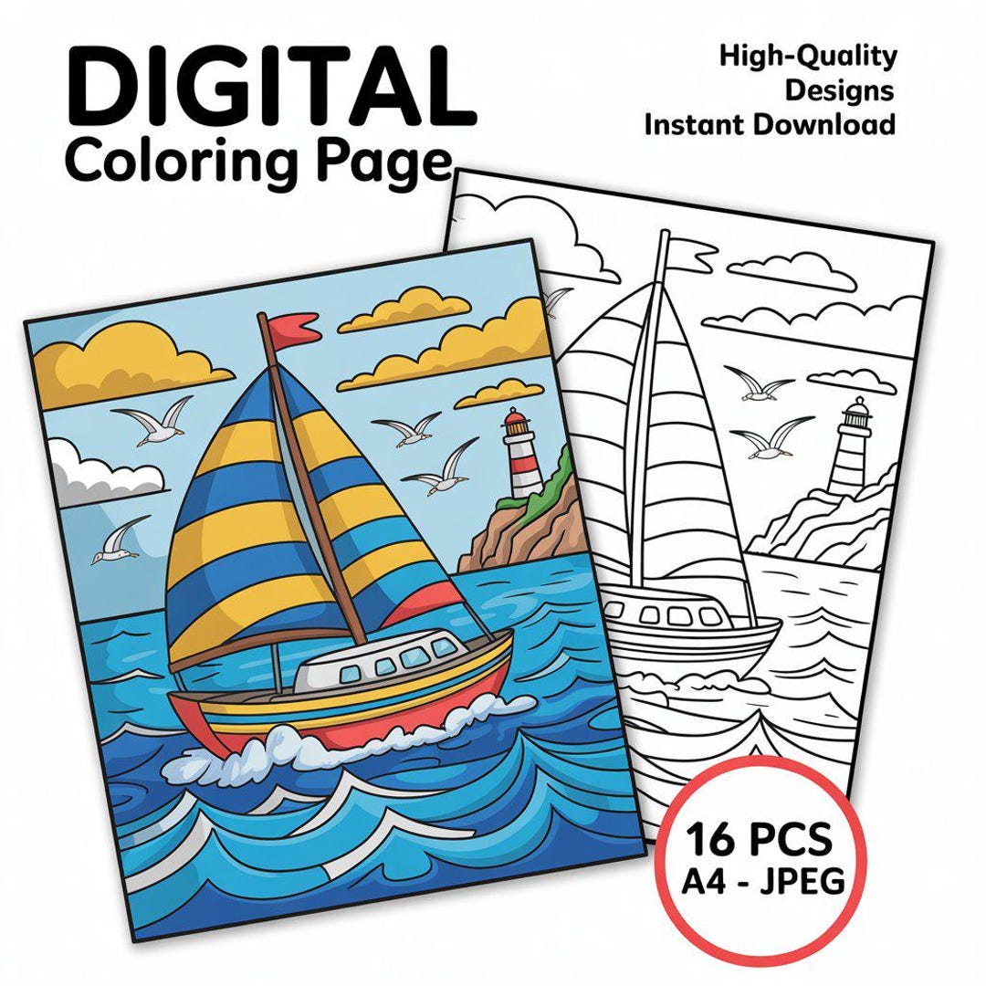 Sailboat Coloring Pages – Nautical Printable Coloring Sheets for Kids ...
