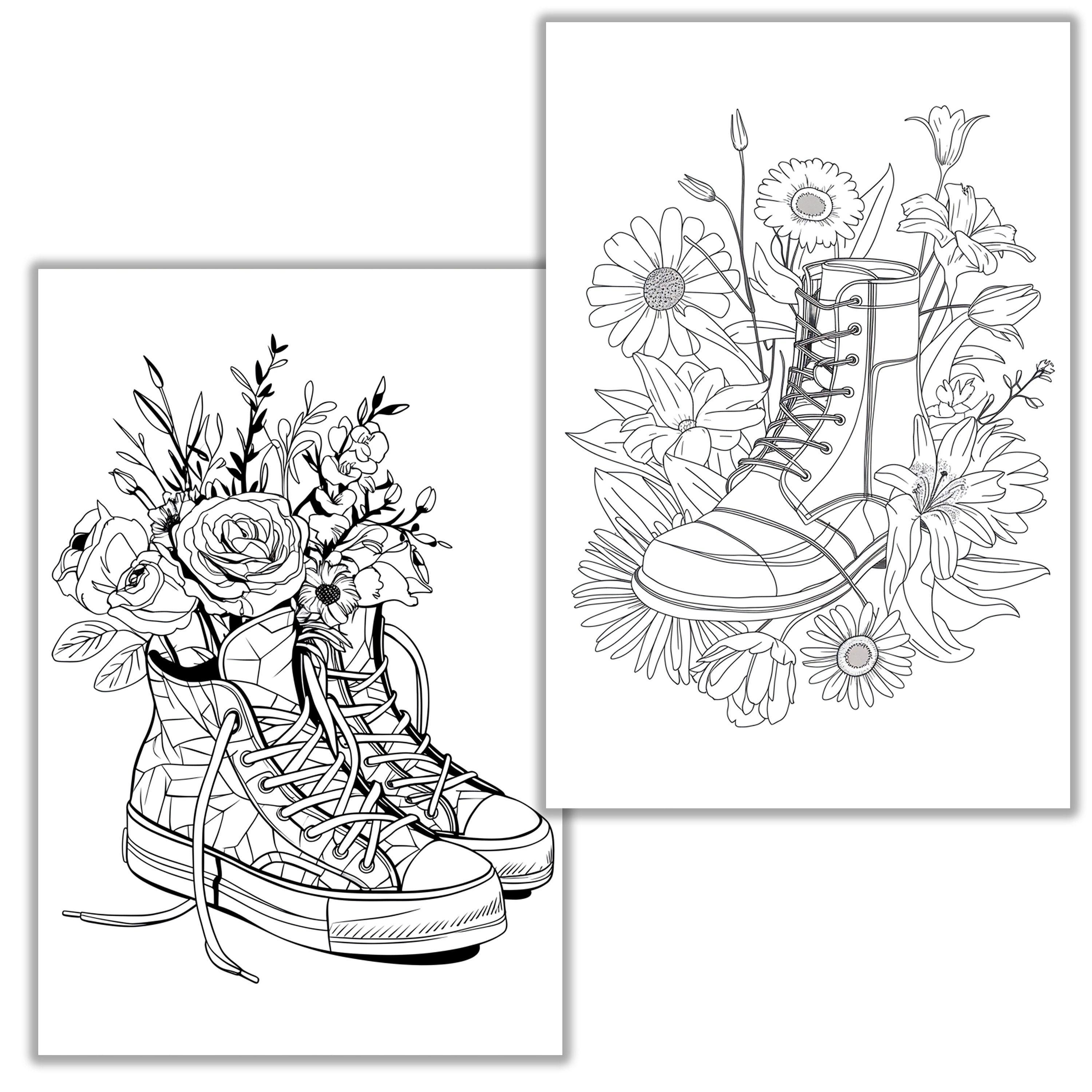 Flower in Boots Coloring Page – Printable Floral Art, Fun DIY Coloring ...