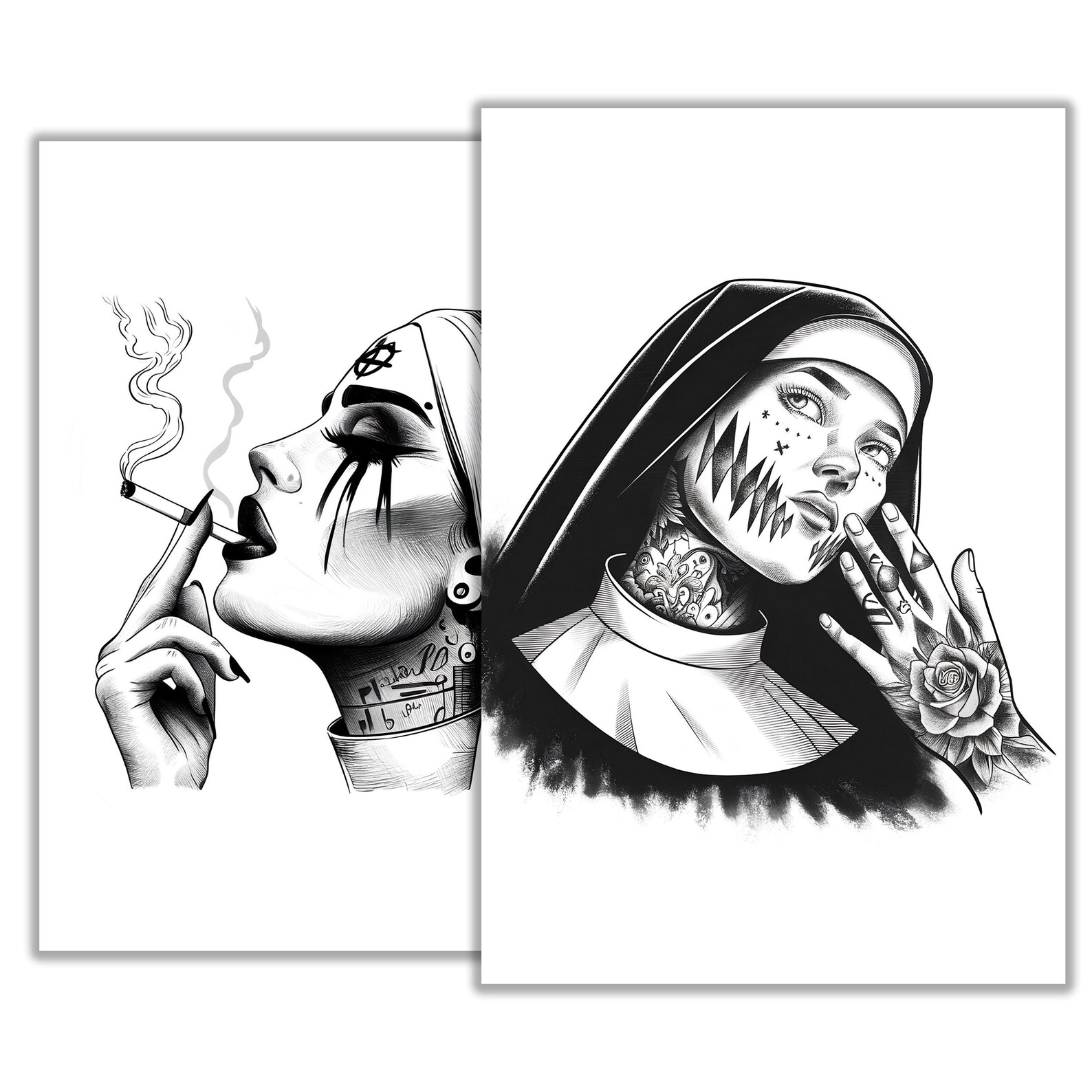 Nun Tattoo Sketch – Religious Tattoo Design, Minimalist Line Art ...