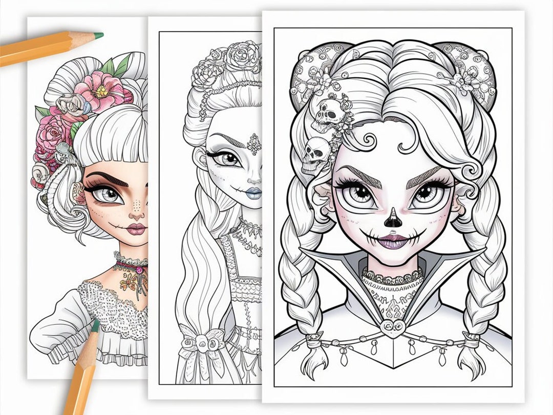 Creepy Girls Coloring Page Printable Gothic Horror Art for Kids ...