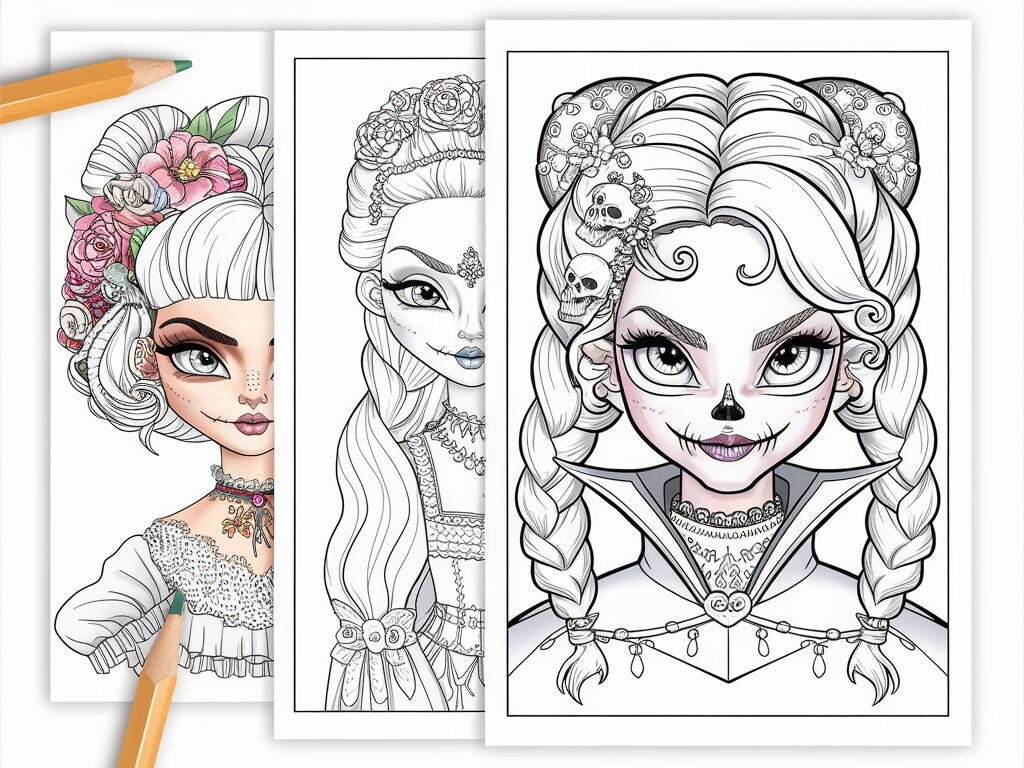Creepy Girls Coloring Page Printable Gothic Horror Art for Kids ...