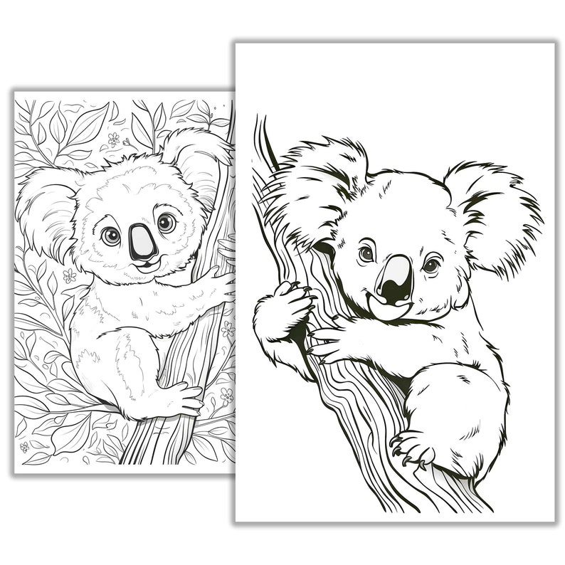 Koala Cute Coloring Page - Adorable Animal Printable, Kids & Adult ...