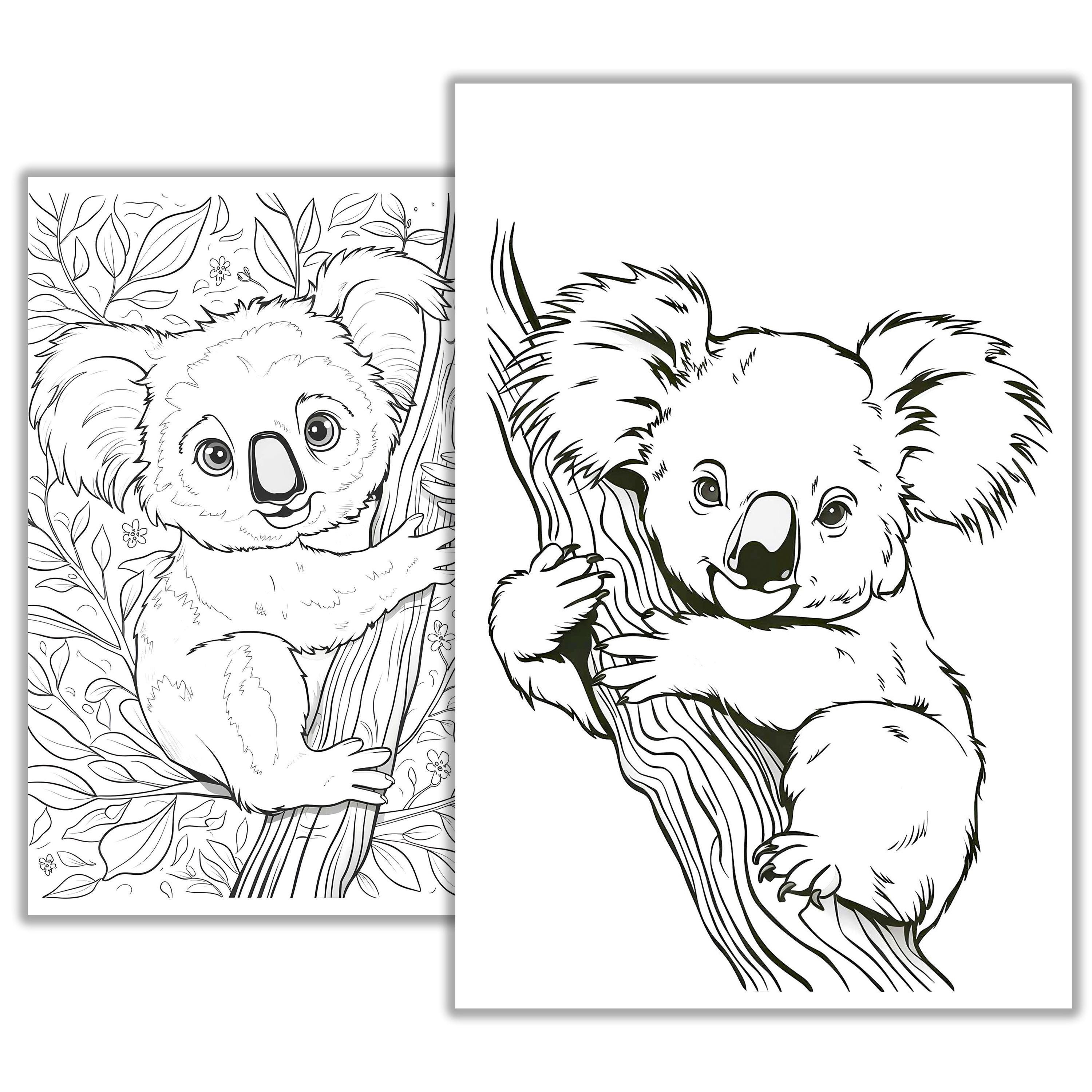 Cute Koala Coloring Page – Printable Adorable Koala Art for Kids and ...