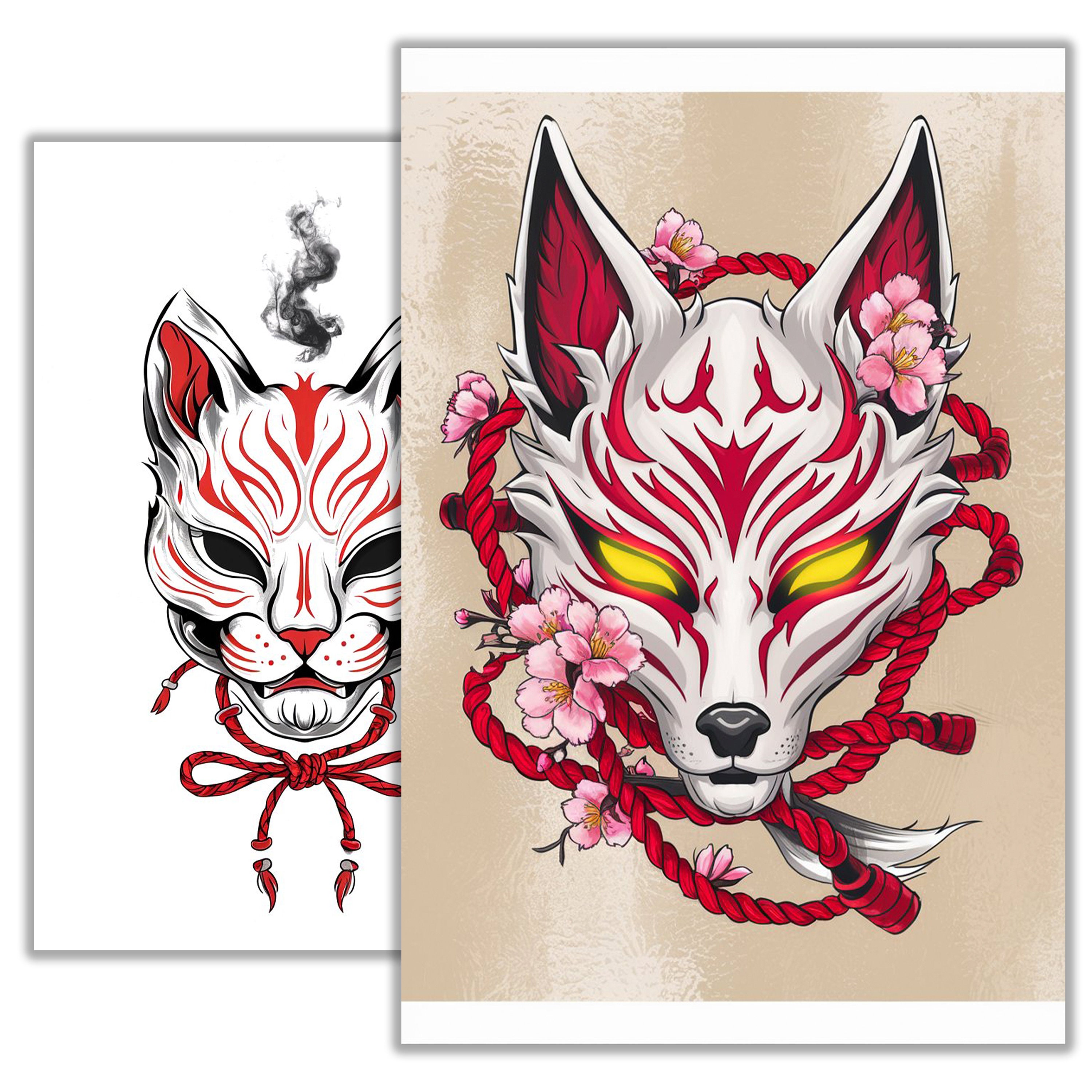 Kitsune Mask Tattoo Sketch Intricate Japanese Fox Spirit Design - Etsy