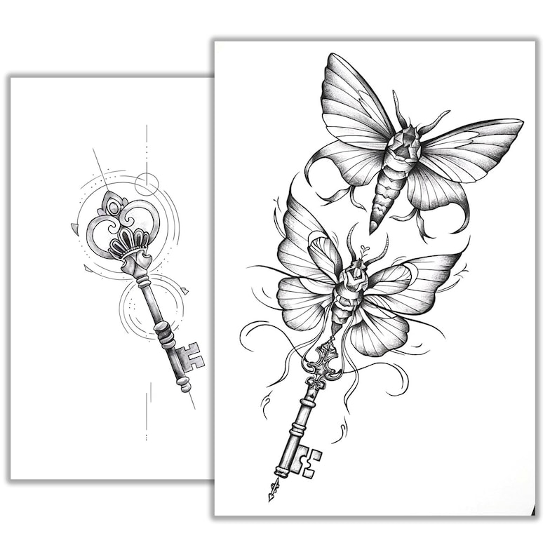 Key Tattoo Sketch | Intricate and Symbolic Design for Tattoo Artists ...