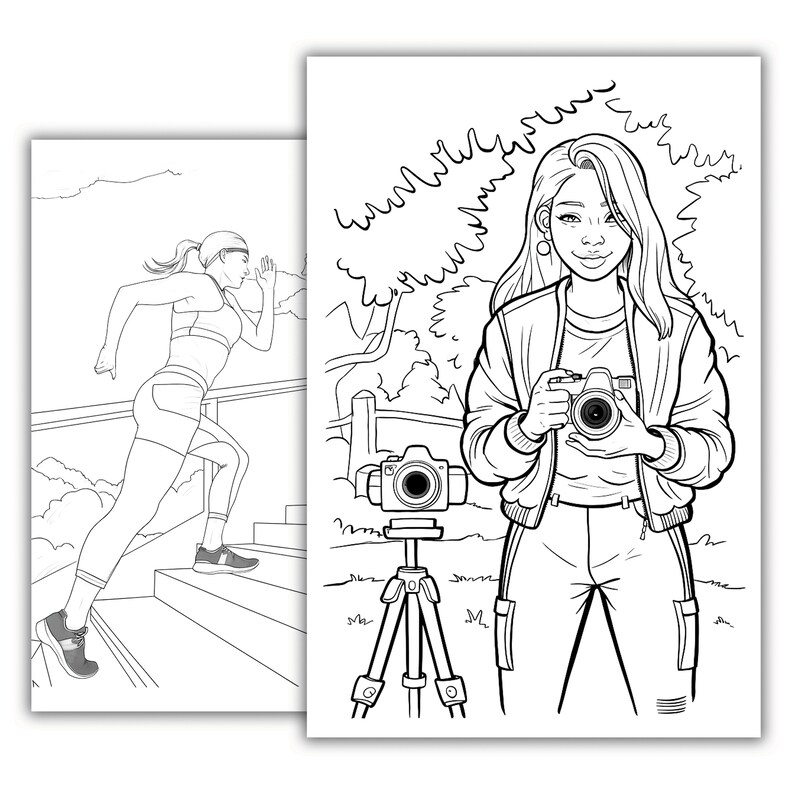 Girl Coloring Page - Printable Coloring Sheet for Kids & Adults - Etsy