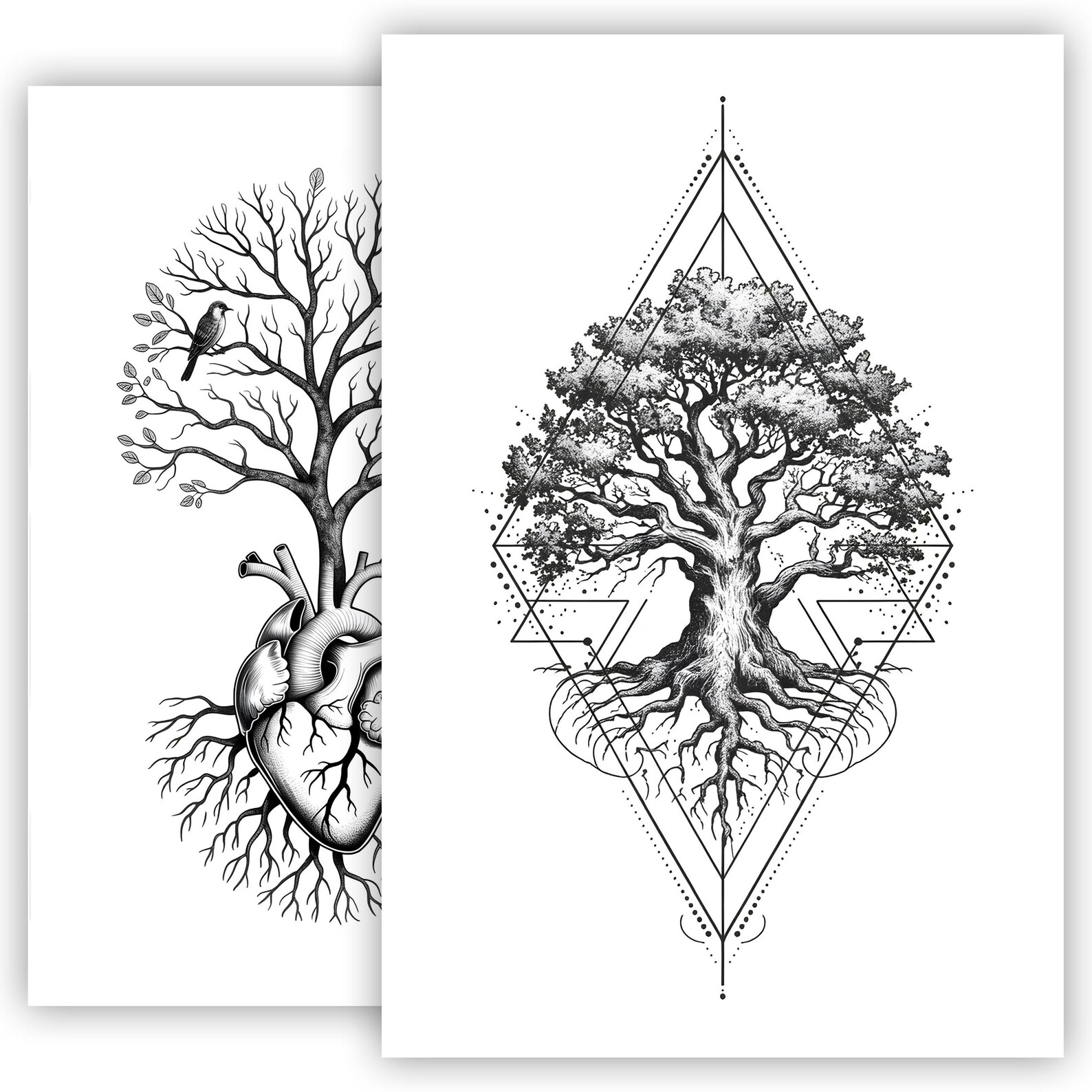 Tree Tattoo Sketch – Fine Line Nature Tattoo Design, Minimalist Forest ...