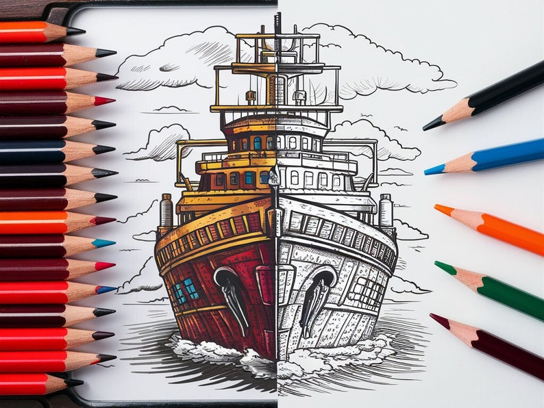 Ships Coloring Page | Printable Nautical Art for Kids & Adults - Etsy