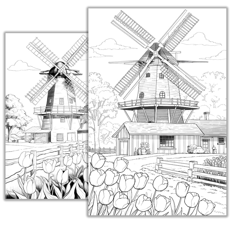Printable Windmill Coloring Page - Detailed & Creative Design for All ...