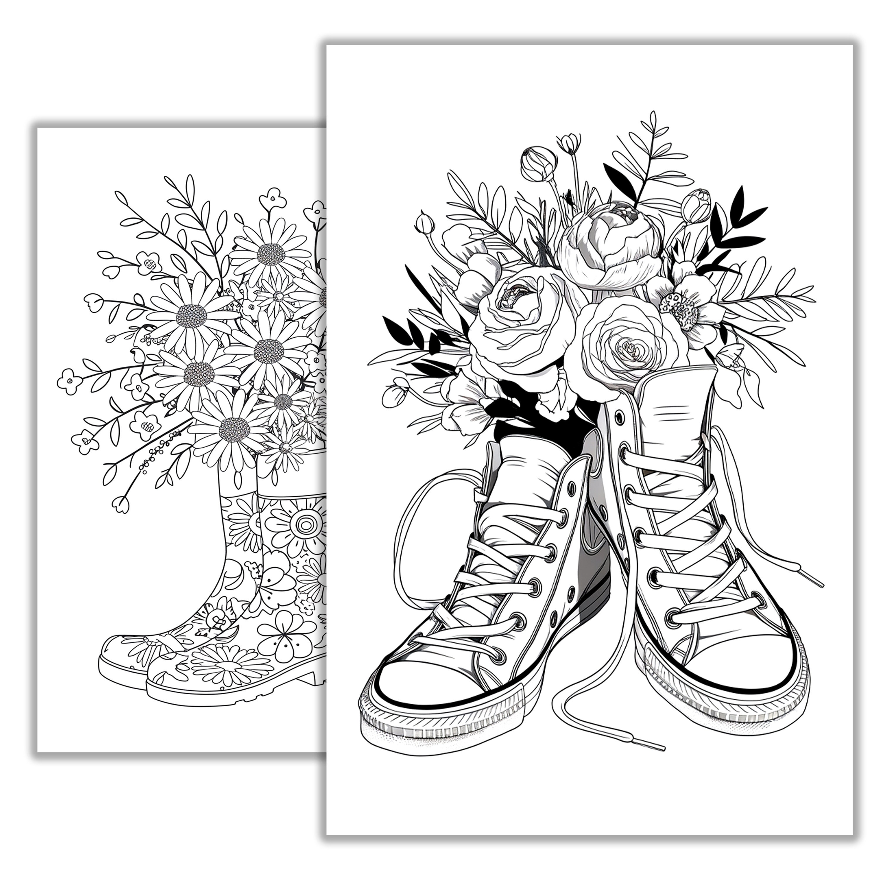 Flower in Boots Coloring Page – Printable Floral Art, Fun DIY Coloring ...