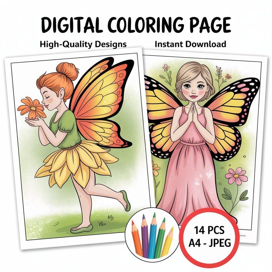 Fairy Coloring Page – Magical Fantasy Printable Art, Enchanting DIY ...