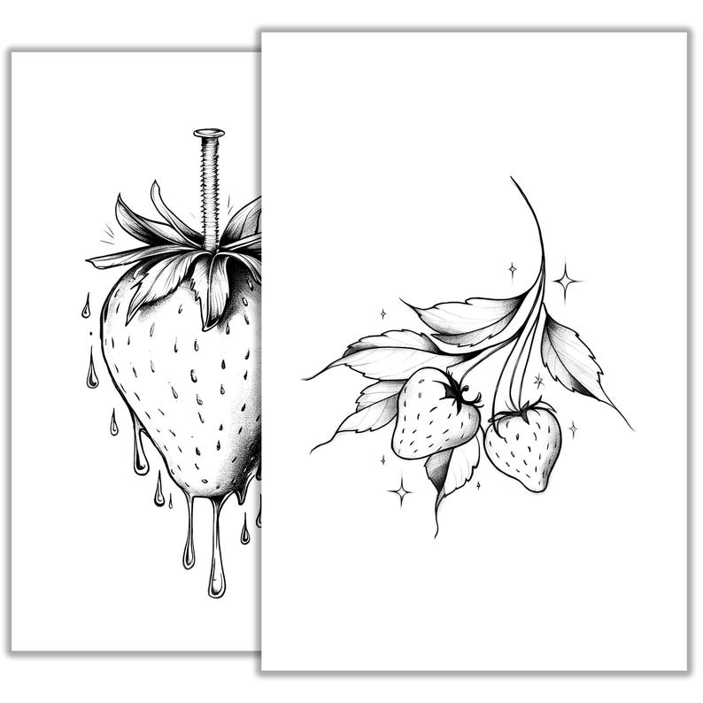 Strawberry Tattoo Sketch – Minimalist Fruit Line Art | Cute Summer ...