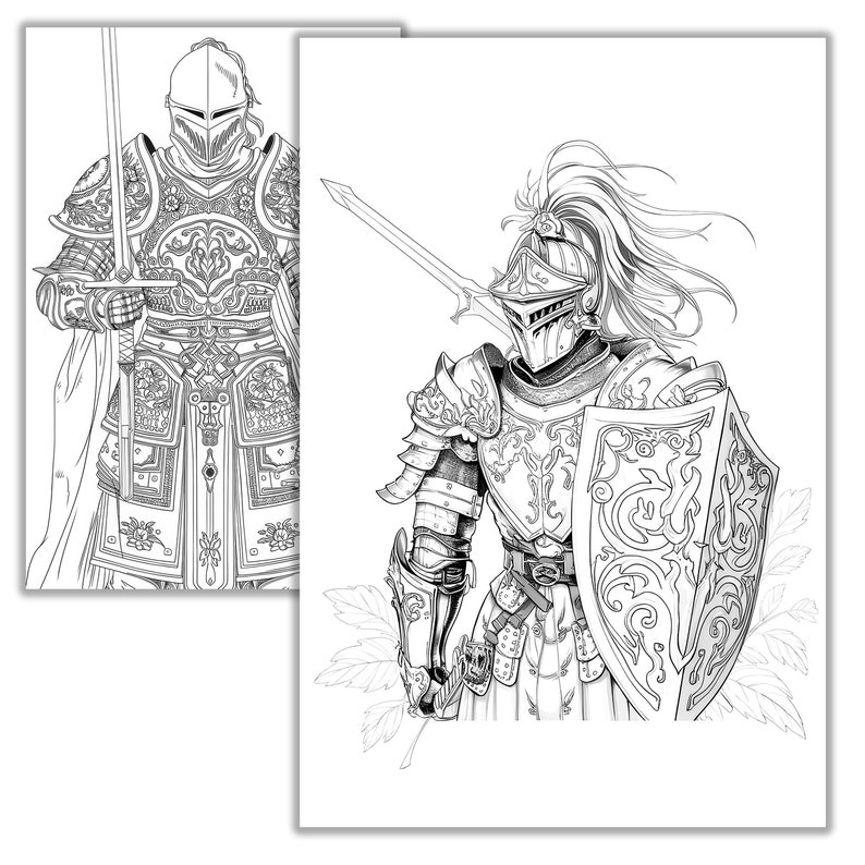 Fantasy Knights Coloring Page | Printable Medieval Adventure Art for ...