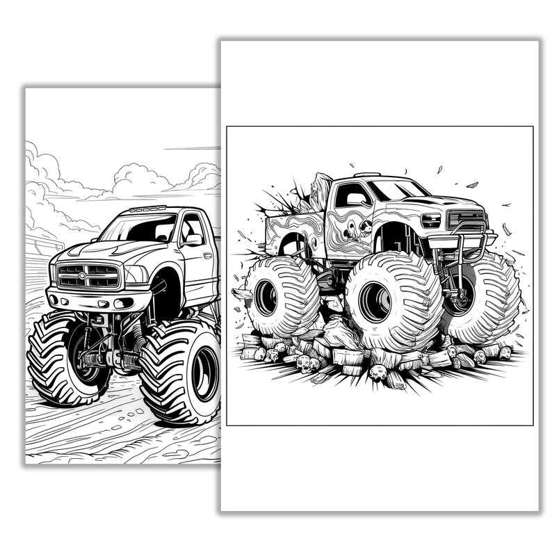 Monster Truck Coloring Page – Printable Kids Activity, Big Wheels, Fun ...