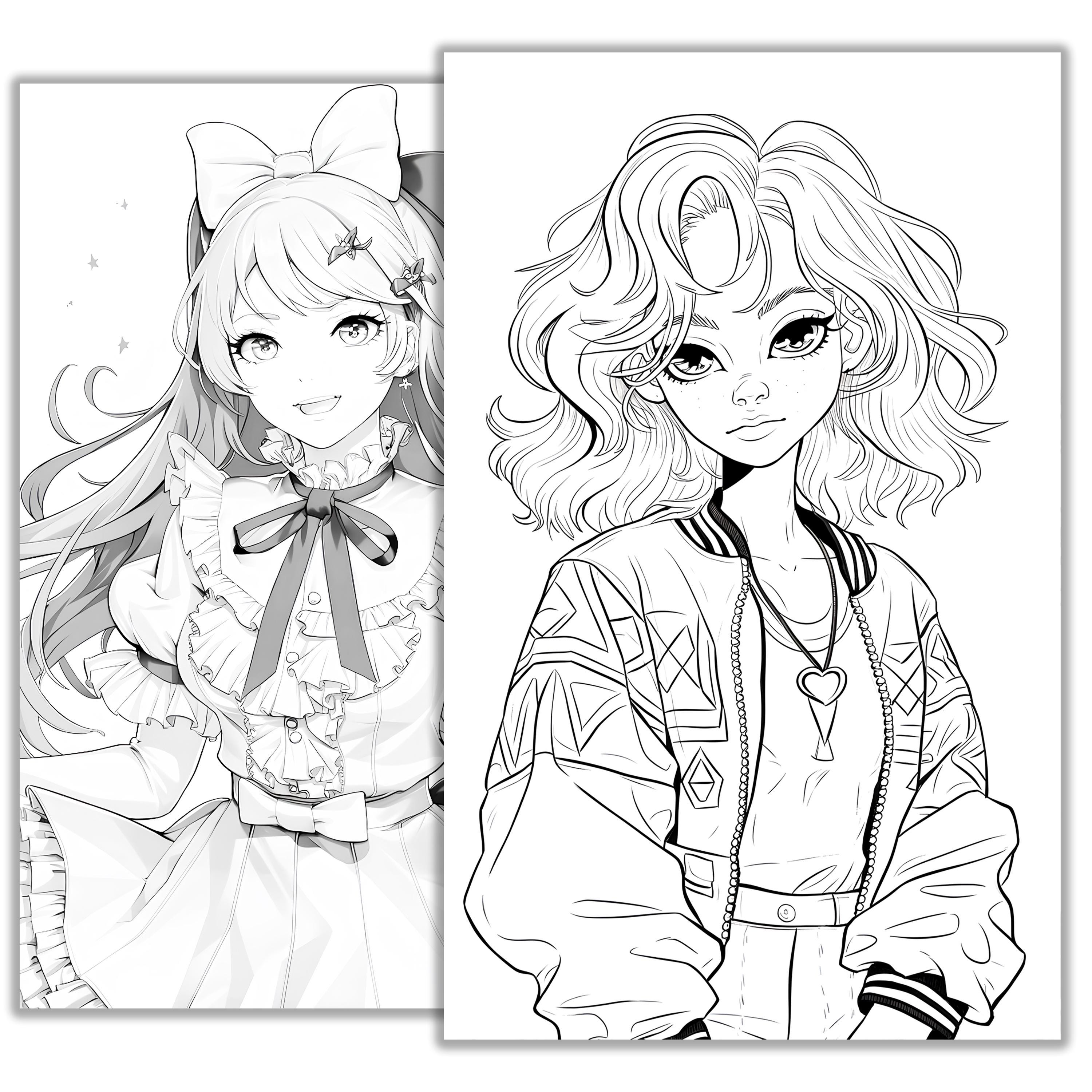 Anime Girls Coloring Page – Cute and Detailed Manga-inspired Art for ...