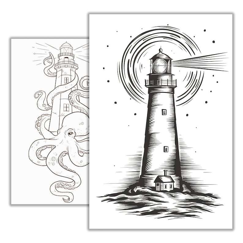Lighthouse Tattoo Sketch – Nautical Tattoo Design, Maritime Line Art ...